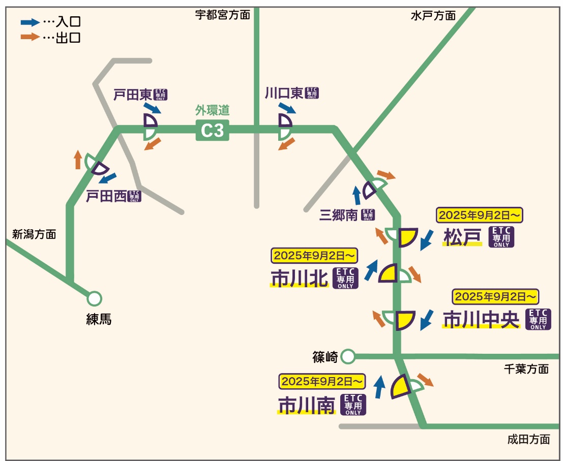 NEXCO東日本、外環道の4料金所をETC専用で運用開始。松戸IC/市川北IC/市川中央IC/市川南IC - トラベル Watch